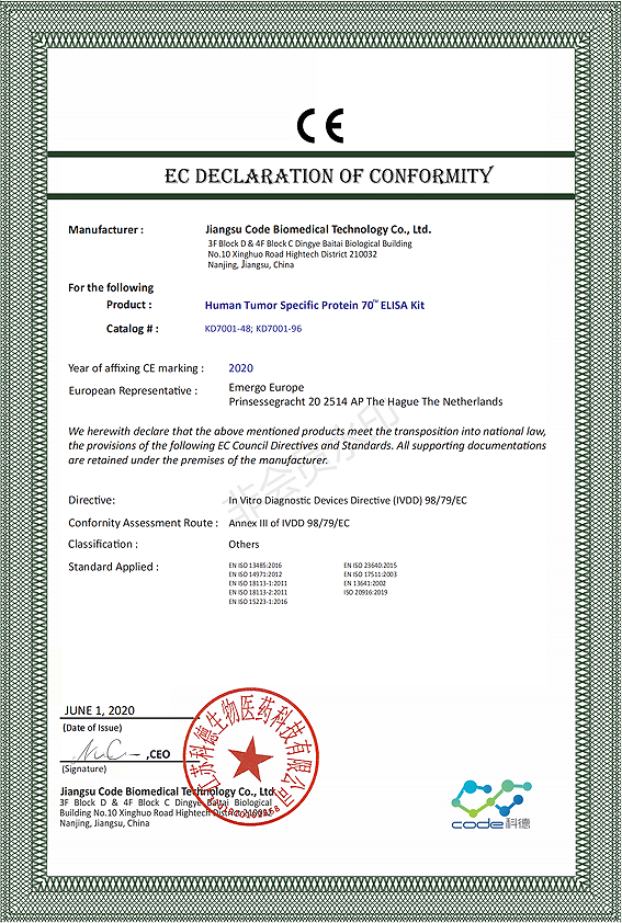 Jun-2020 Passed the In Vitro Diagnostics Directive (IVDD) 89/79/EC ...